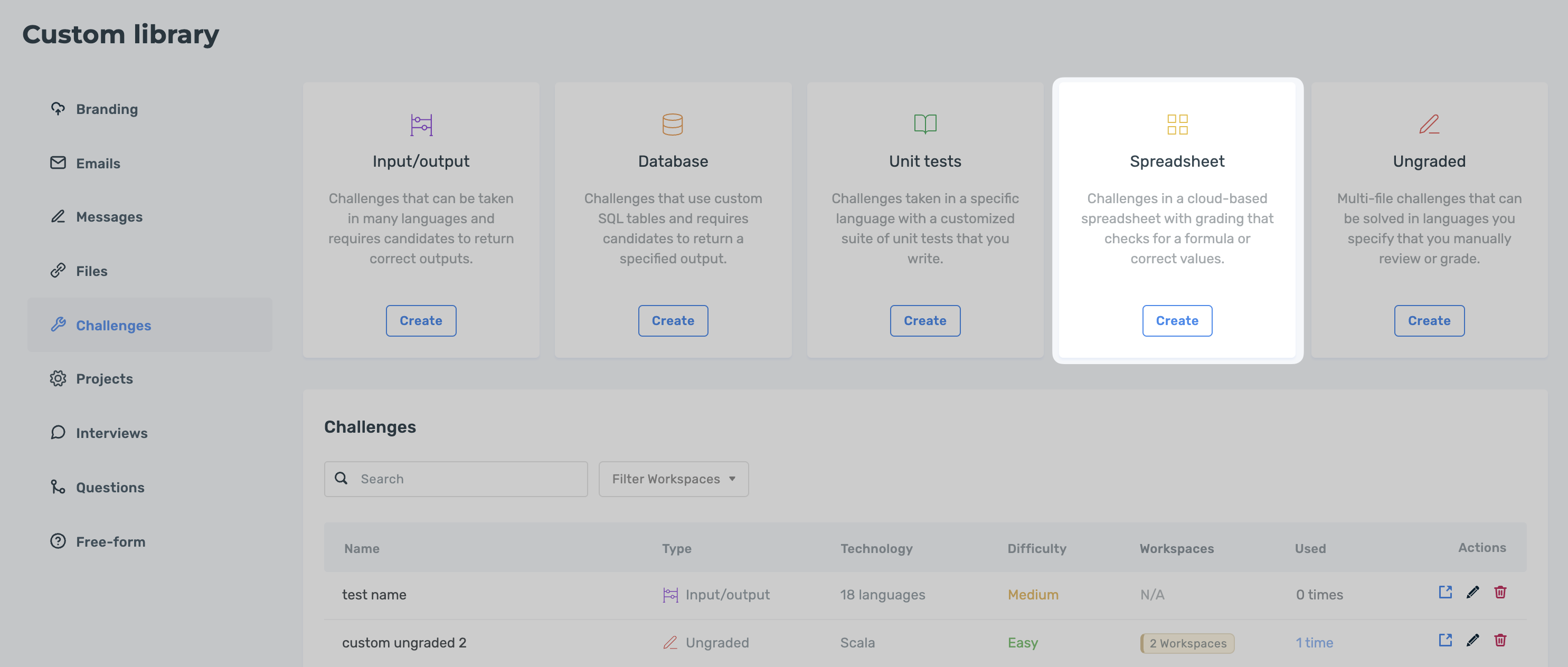 Create custom spreadsheet challenges